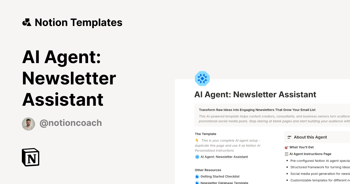 AI Agent: Newsletter Assistant Template | Notion Marketplace