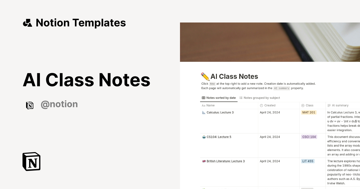 Ai Class Notes Template By Notion Notion Marketplace