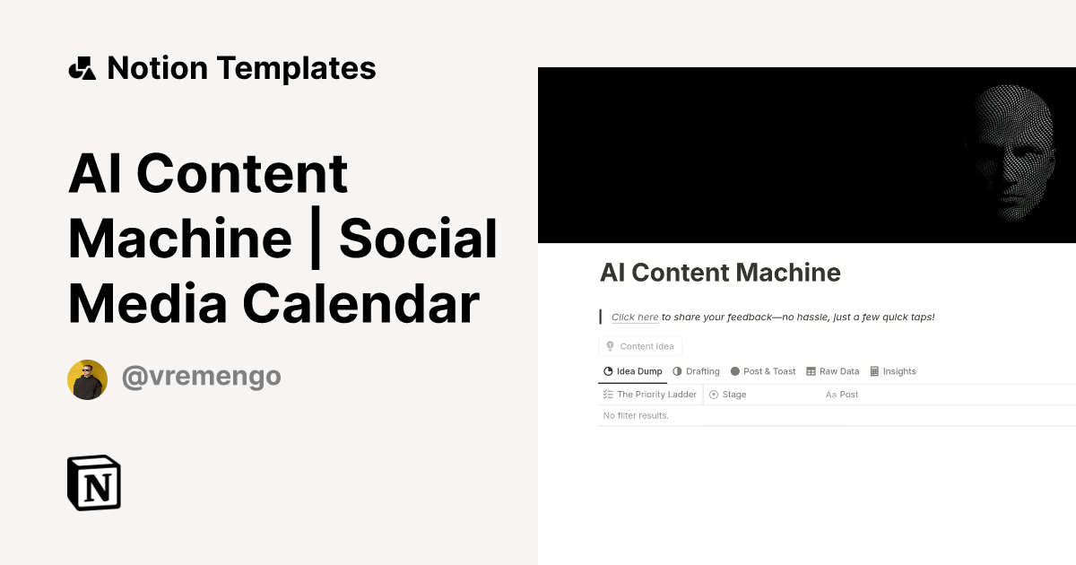 AI Content Machine | Social Media Calendar Template | Notion Marketplace