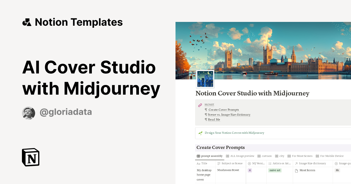 AI Cover Studio with Midjourney Template | Notion Marketplace