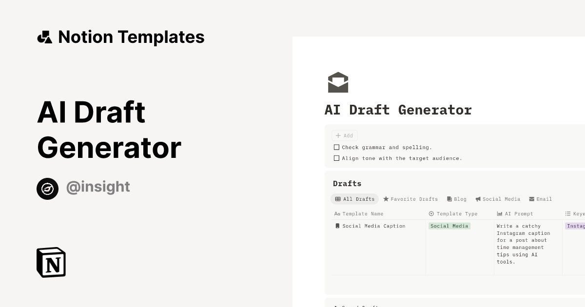 AI Draft Generator Template by Insight | Notion Marketplace