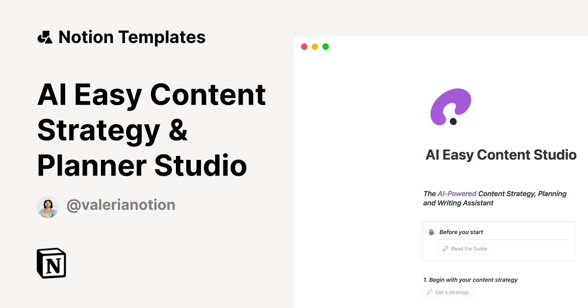 AI Easy Content Strategy & Planner Studio Template | Notion Marketplace