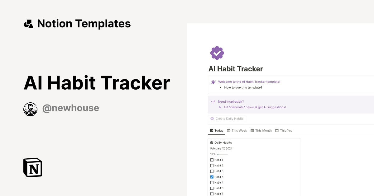 AI Habit Tracker Template by Val Newhouse | Notion Marketplace