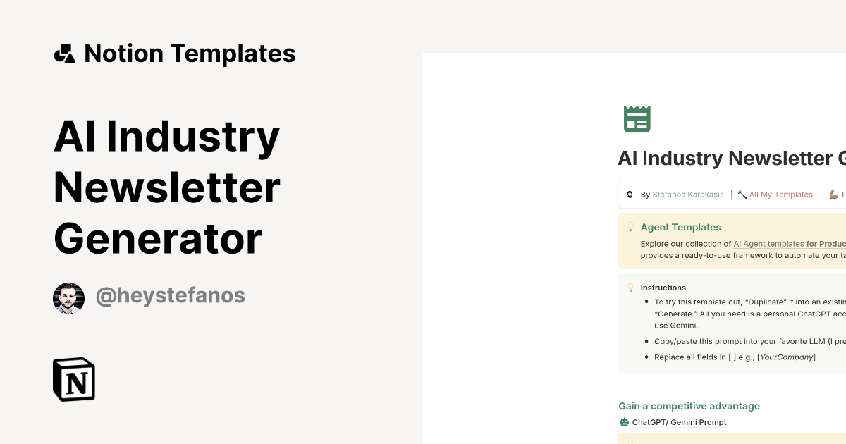 AI Industry Newsletter Generator Template | Notion Marketplace