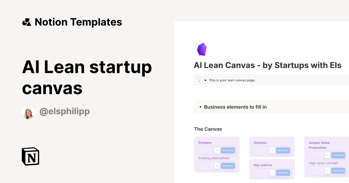 AI Lean startup canvas Template | Notion Marketplace