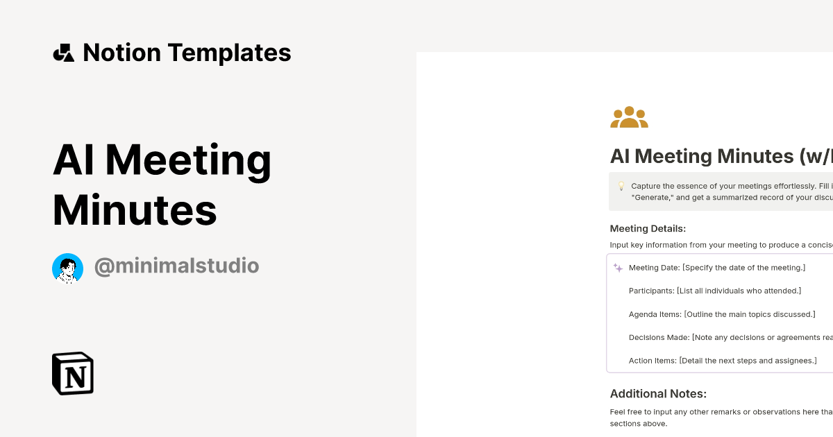 AI Meeting Minutes Template by Minimal Studio | Notion Marketplace