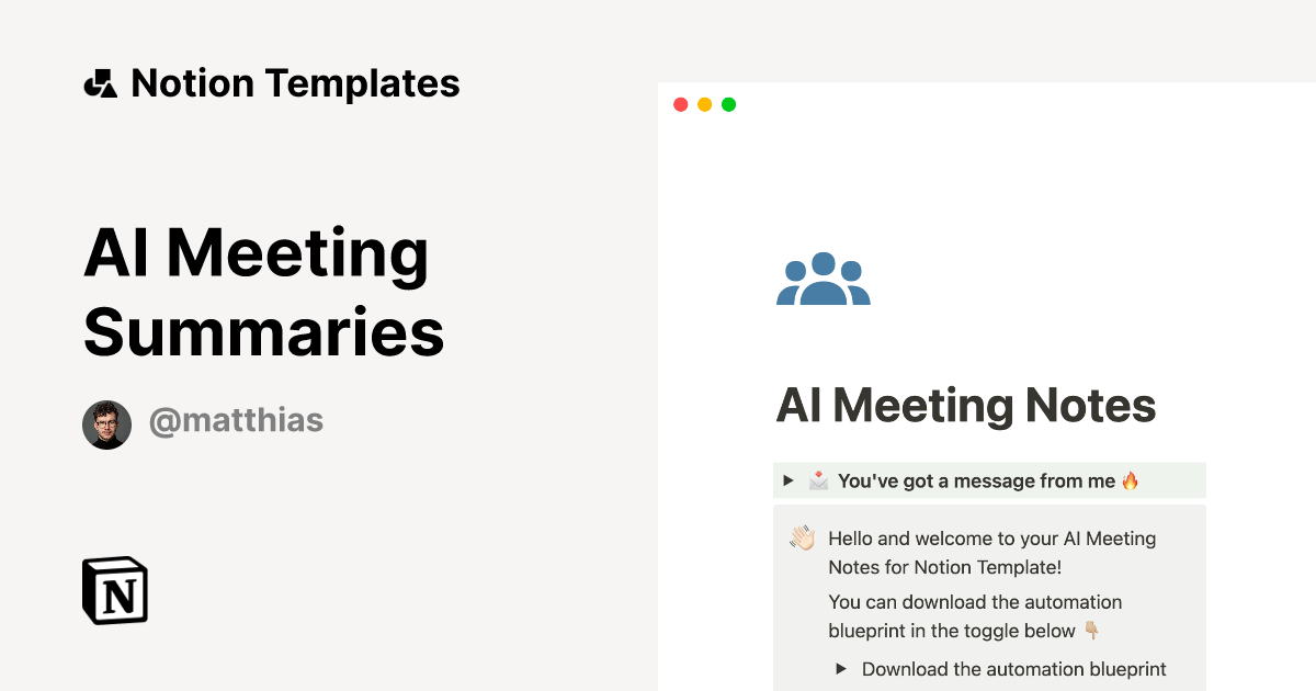 AI Meeting Summaries Template by Matthias Frank | Notion Marketplace