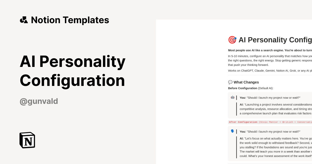 AI Personality Configuration Template by Gunvald | Notion Marketplace