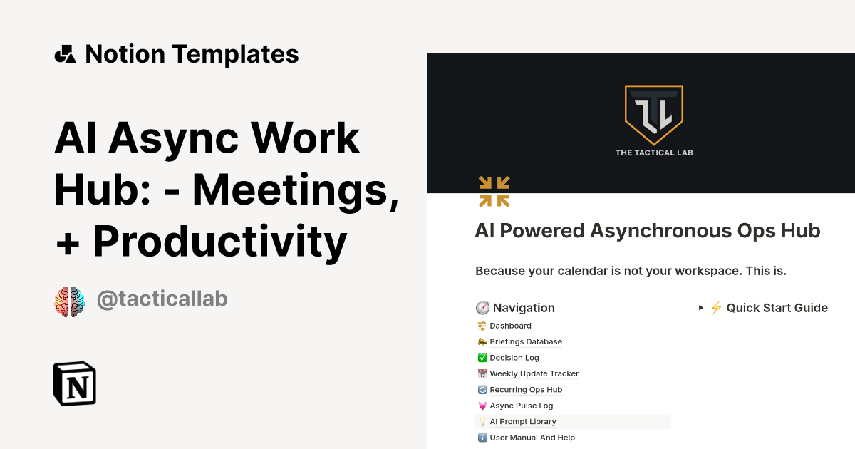 AI Async Work Hub: - Meetings, + Productivity Template by The Tactical ...