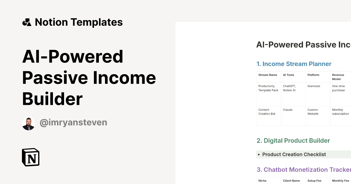 AI-Powered Passive Income Builder Template | Notion Marketplace