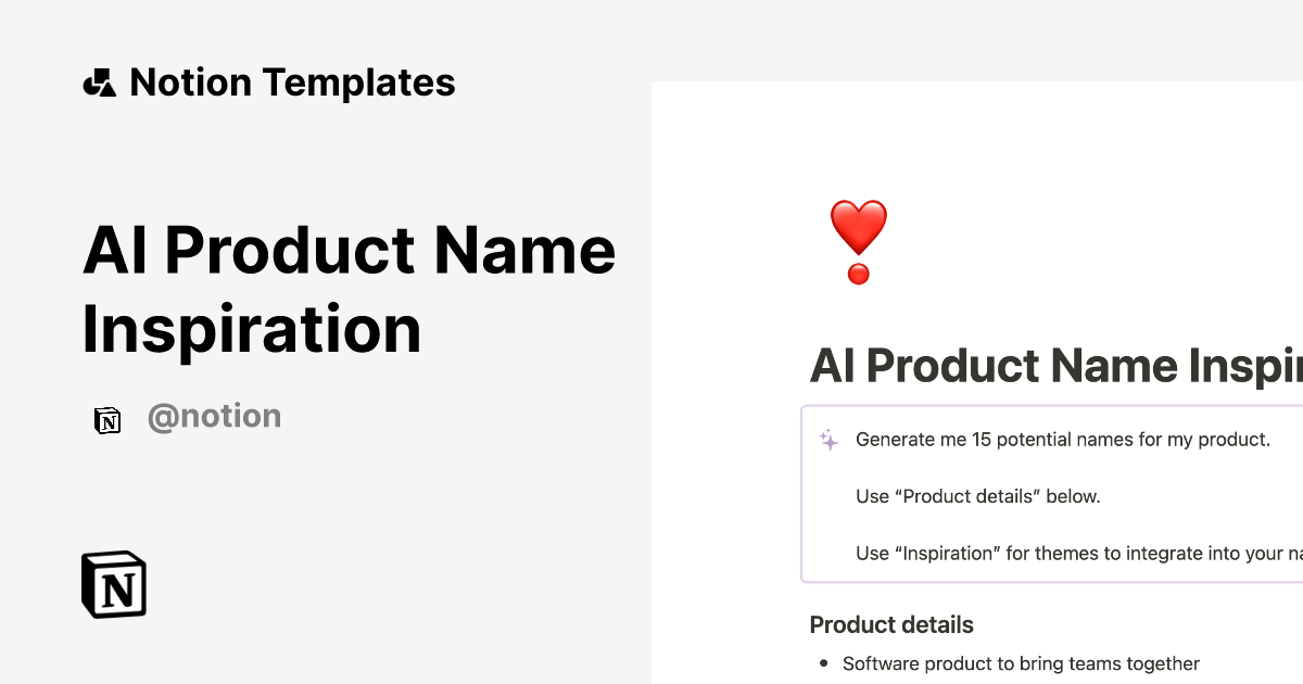 AI Product Name Inspiration Template by Notion | Notion Marketplace