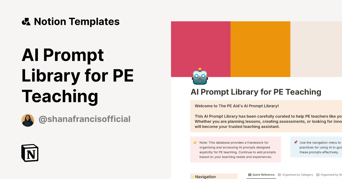 AI Prompt Library for PE Teaching Template | Notion Marketplace
