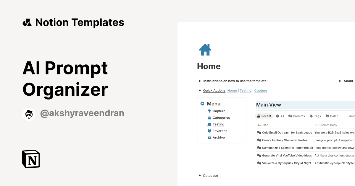 AI Prompt Organizer Template | Notion Marketplace