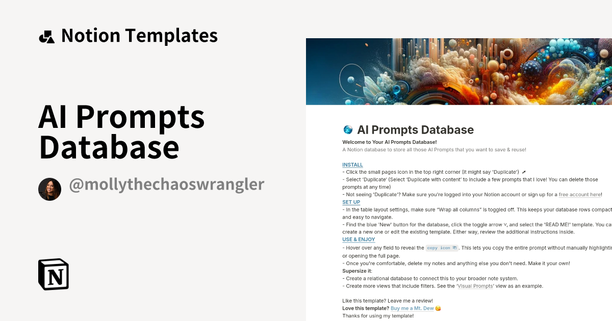 AI Prompts Database Template | Notion Marketplace