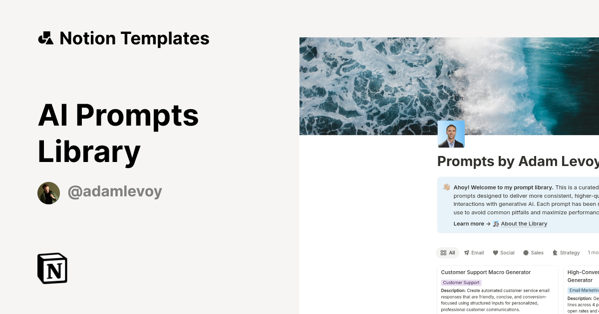 AI Prompts Library Template by Adam Levoy | Notion Marketplace