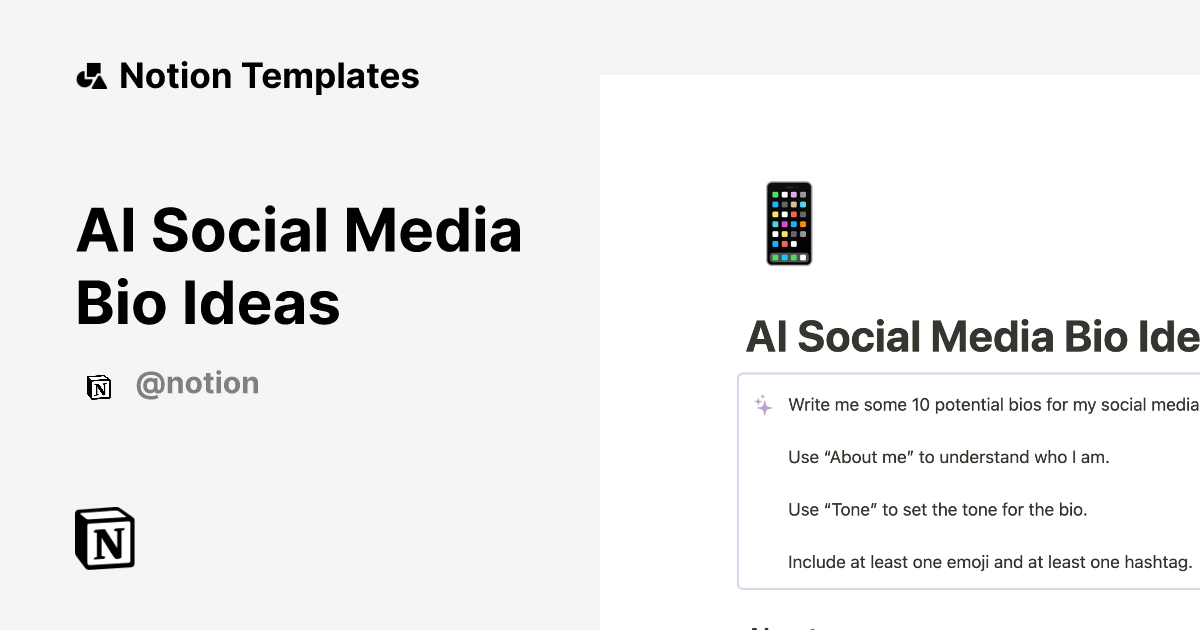 AI Social Media Bio Ideas Template by Notion | Notion Marketplace