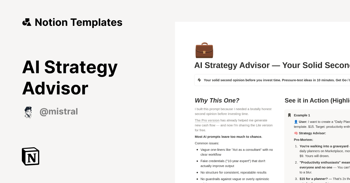 AI Strategy Advisor Template by MistralCreates | Notion Marketplace