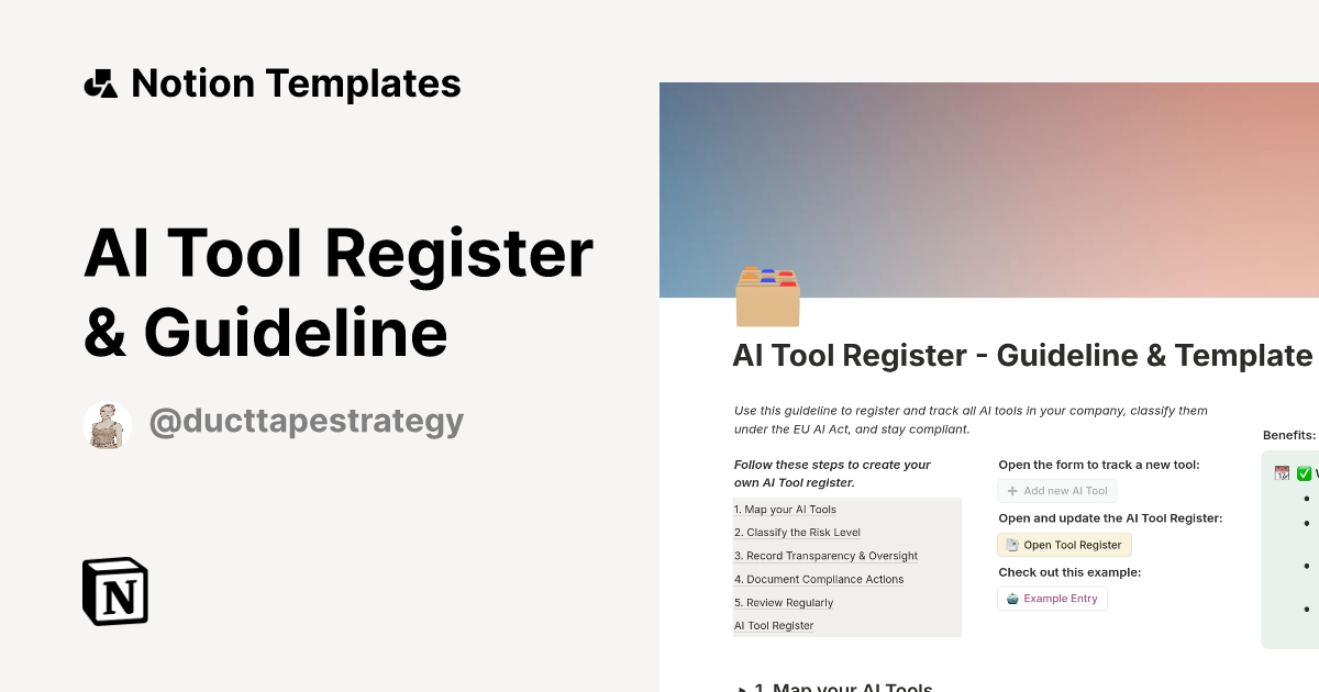AI Tool Register & Guideline Template by Duct Tape Strategy | Notion ...