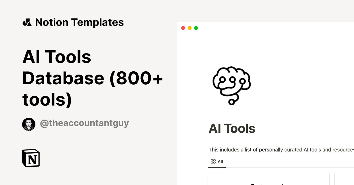 AI Tools Database (800+ tools) Template by theaccountantguy | FinanceGuy | Notion Marketplace