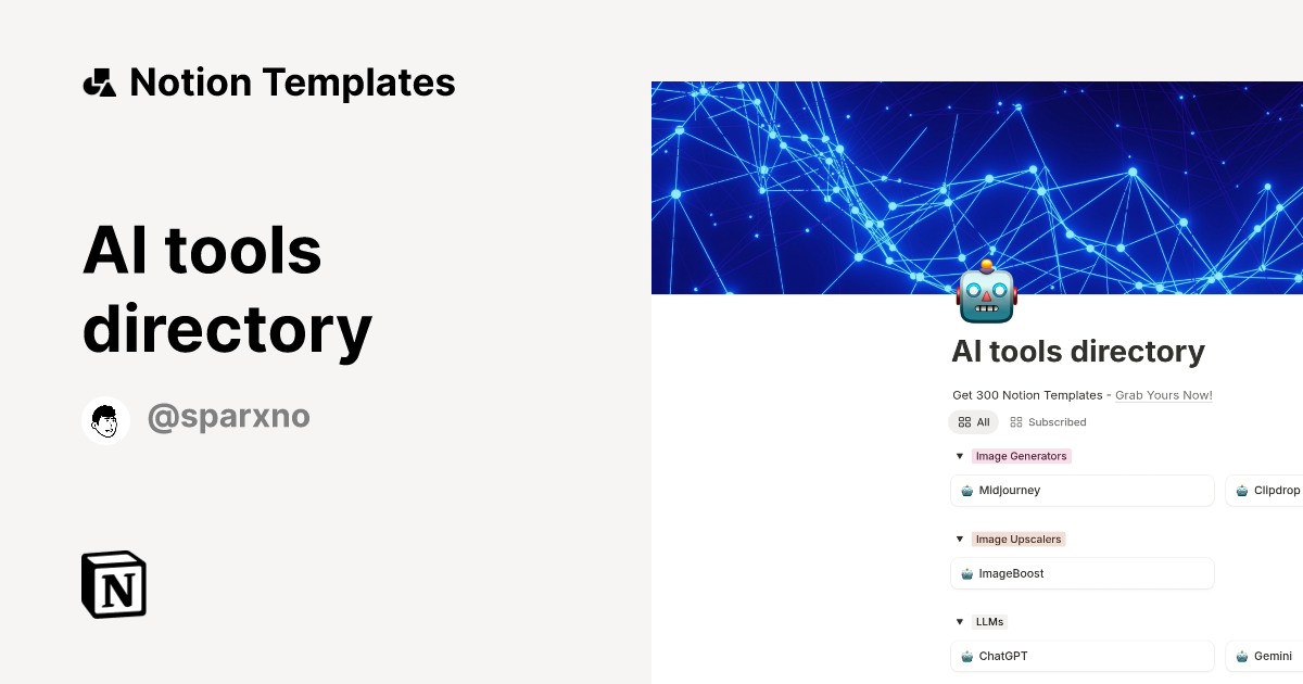 AI tools directory Template by Sparxno | Notion Marketplace