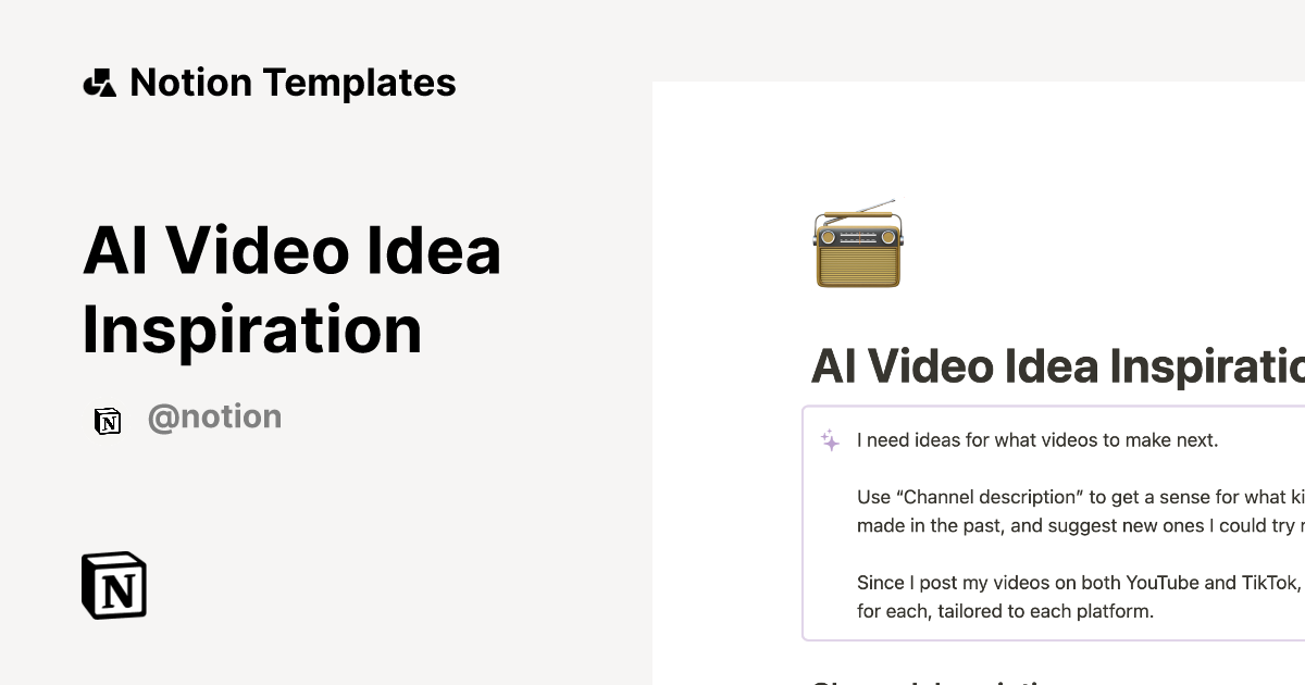 AI Video Idea Inspiration 2026 Template | Notion Marketplace