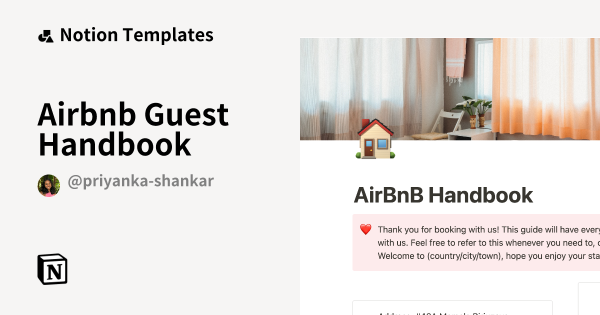 Airbnb Guest Handbook Template by Priyanka Shankar | Notion Marketplace