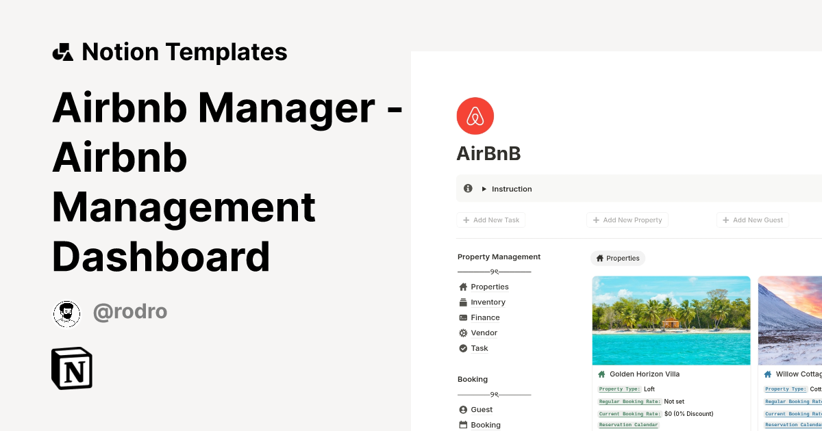 Airbnb Manager - Airbnb Management Dashboard Template by Rodro | Notion ...