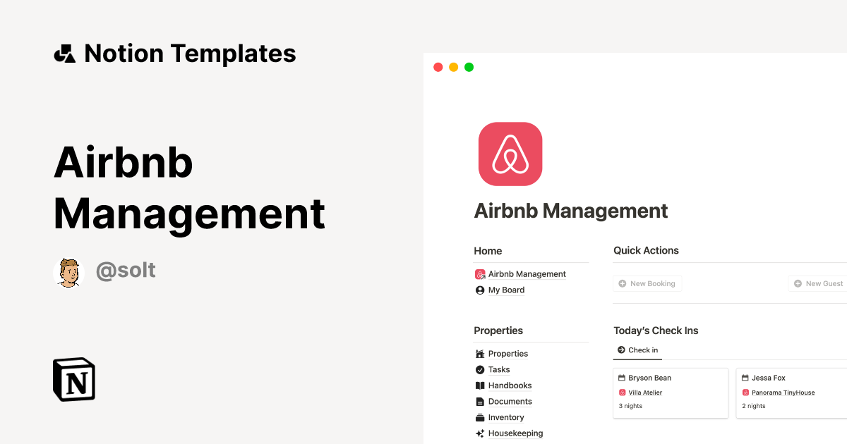 Airbnb Management Template by Solt Wagner | Notion Marketplace