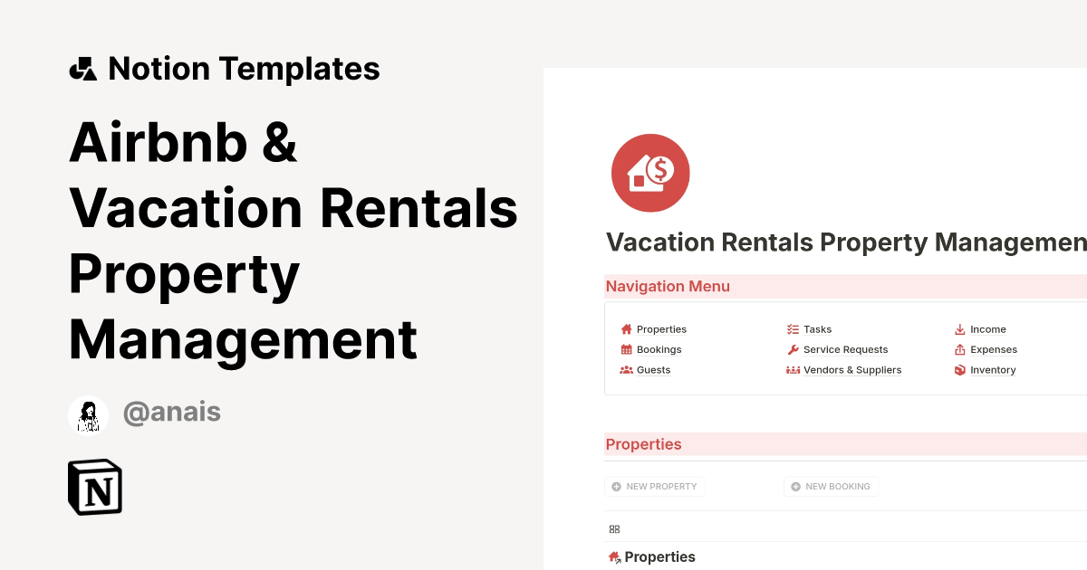 Airbnb & Vacation Rentals Property Management Template | Notion Marketplace