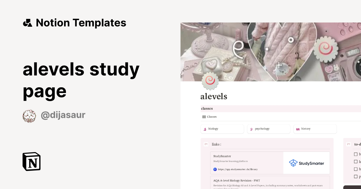 alevels study page Template | Notion Marketplace