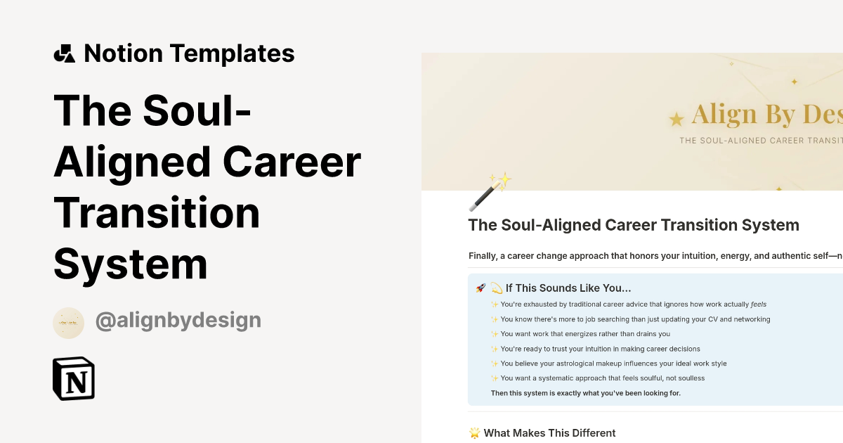 The Soul-Aligned Career Transition System Template by Align By Design | Notion Marketplace