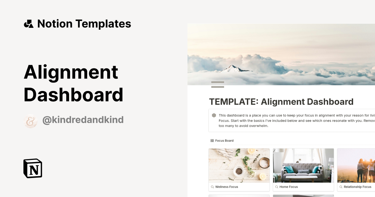Alignment Dashboard Template by AnnieDot Creative | Notion Marketplace