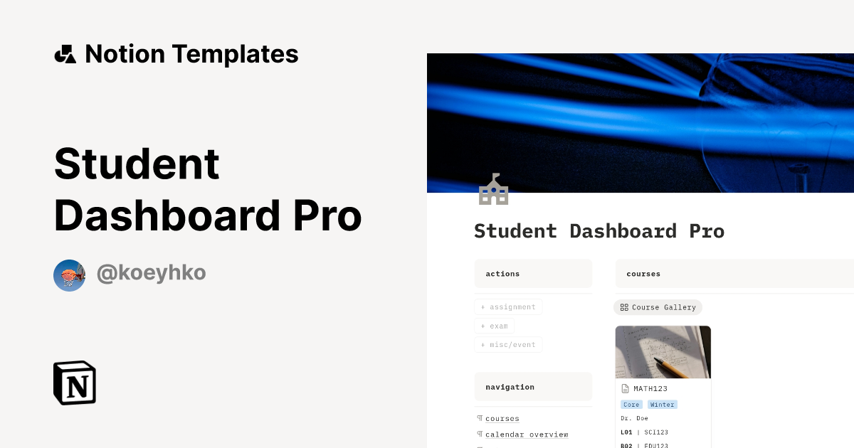 Student Dashboard Pro Template by koeyhko | Notion Marketplace