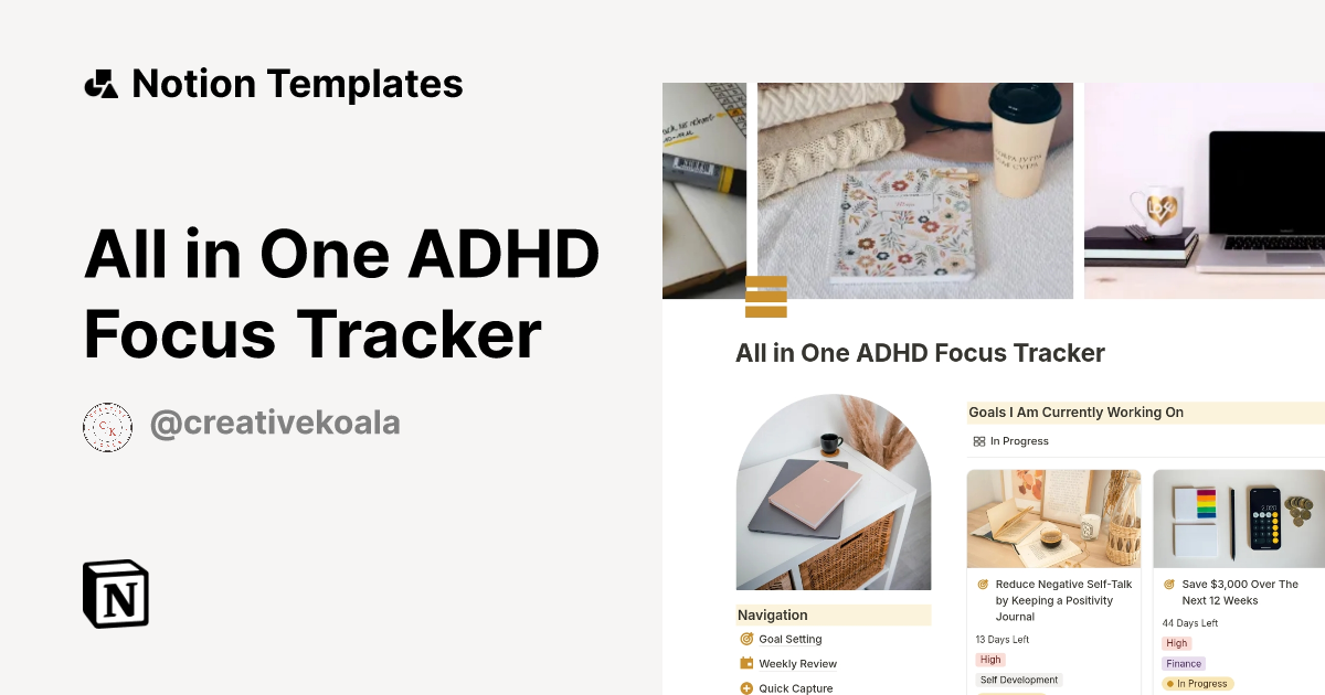 All in One ADHD Focus Tracker Template | Notion Marketplace