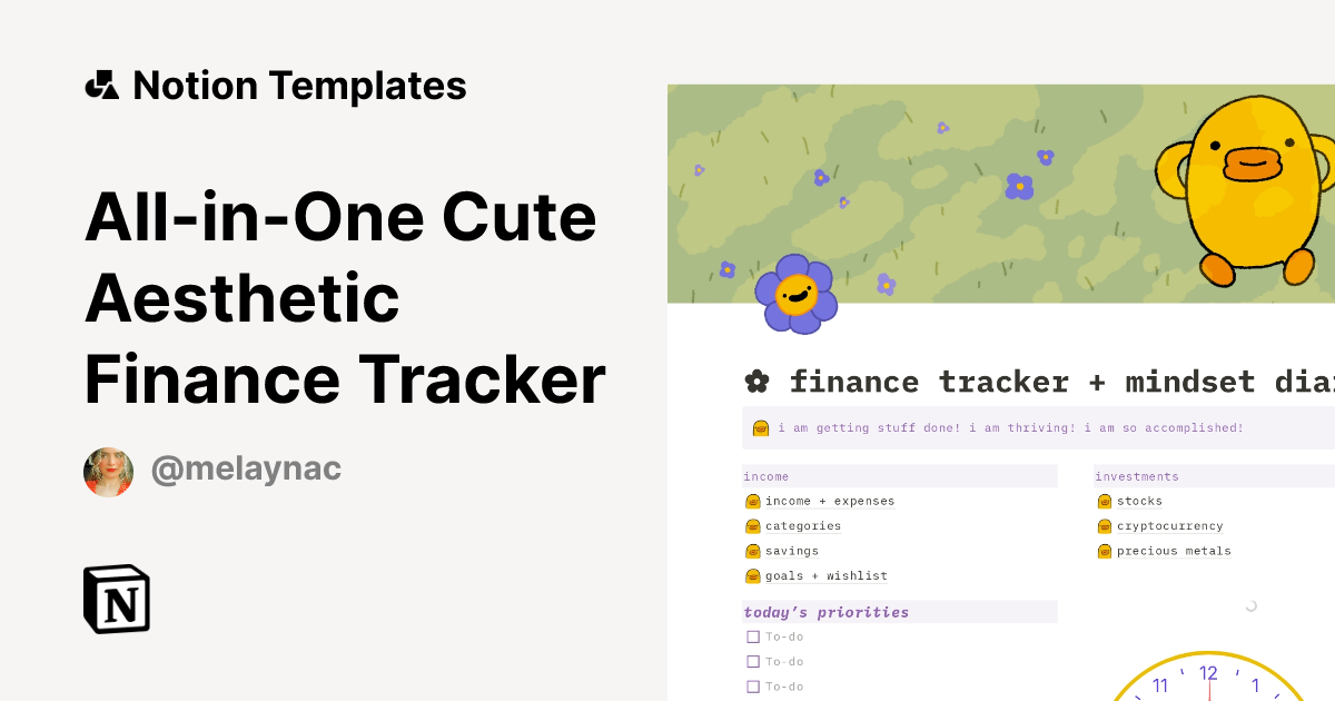 All-in-One Cute Aesthetic Finance Tracker Template | Notion Marketplace