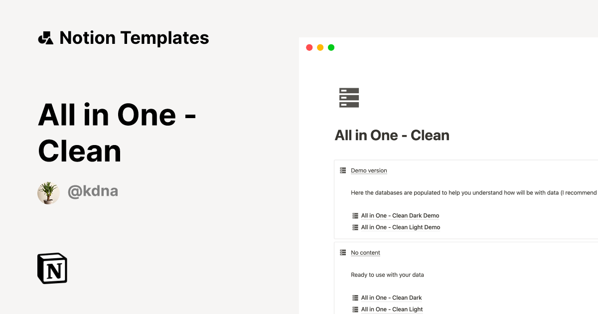 All in One - Clean Template | Notion Marketplace