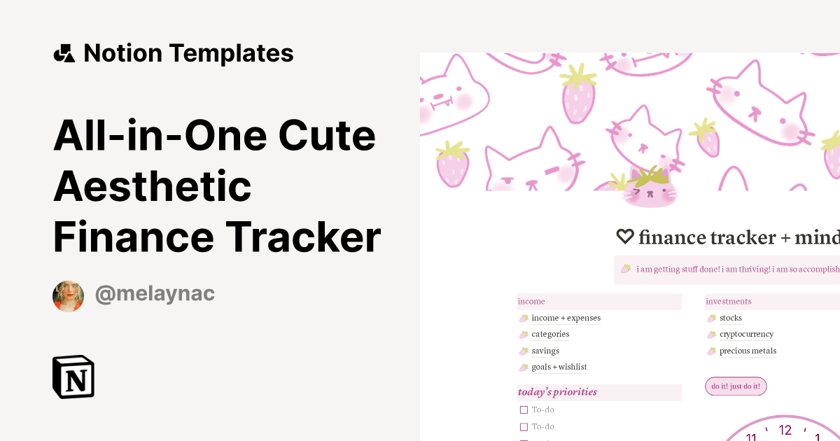 All-in-One Cute Aesthetic Finance Tracker Template by Melayna Chirri ...