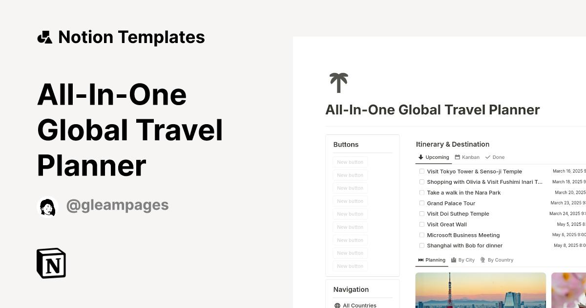 All In One Global Travel Planner Template By Gleampages Notion