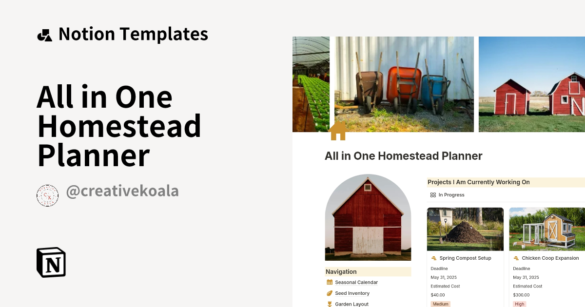 All in One Homestead Planner Template | Notion Marketplace
