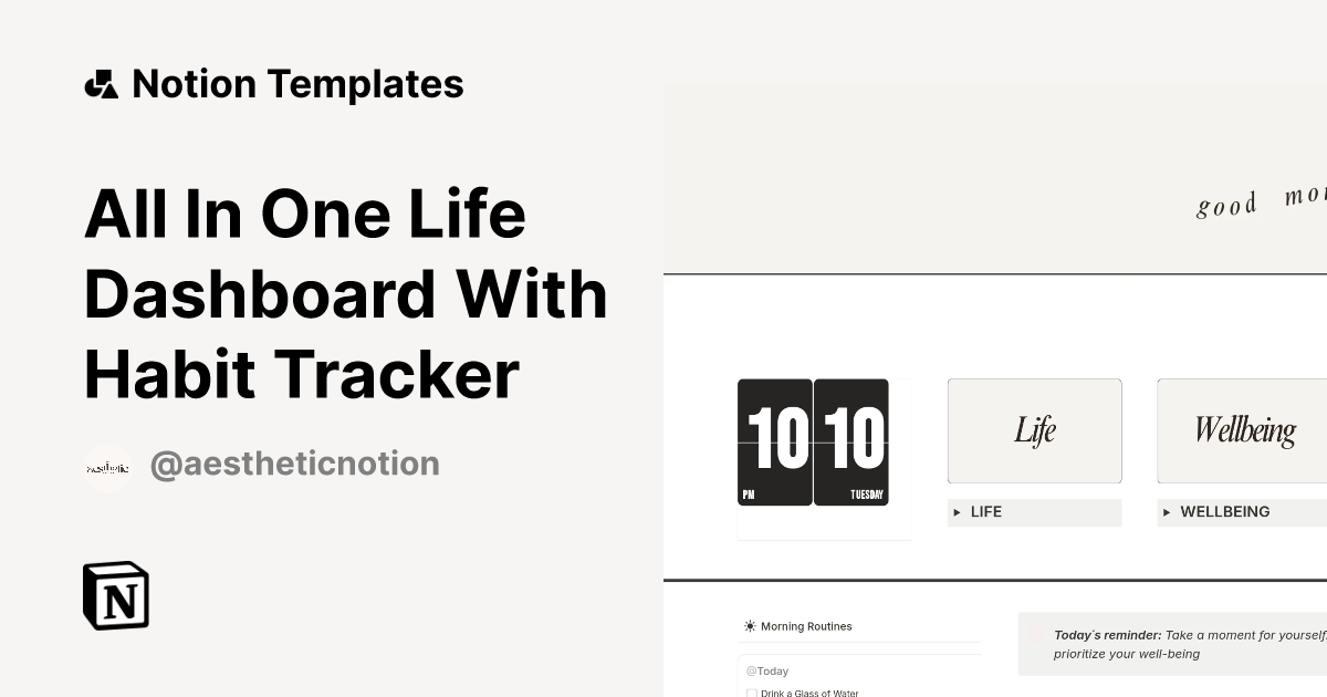 All In One Life Dashboard With Habit Tracker Template by My Aesthetic ...