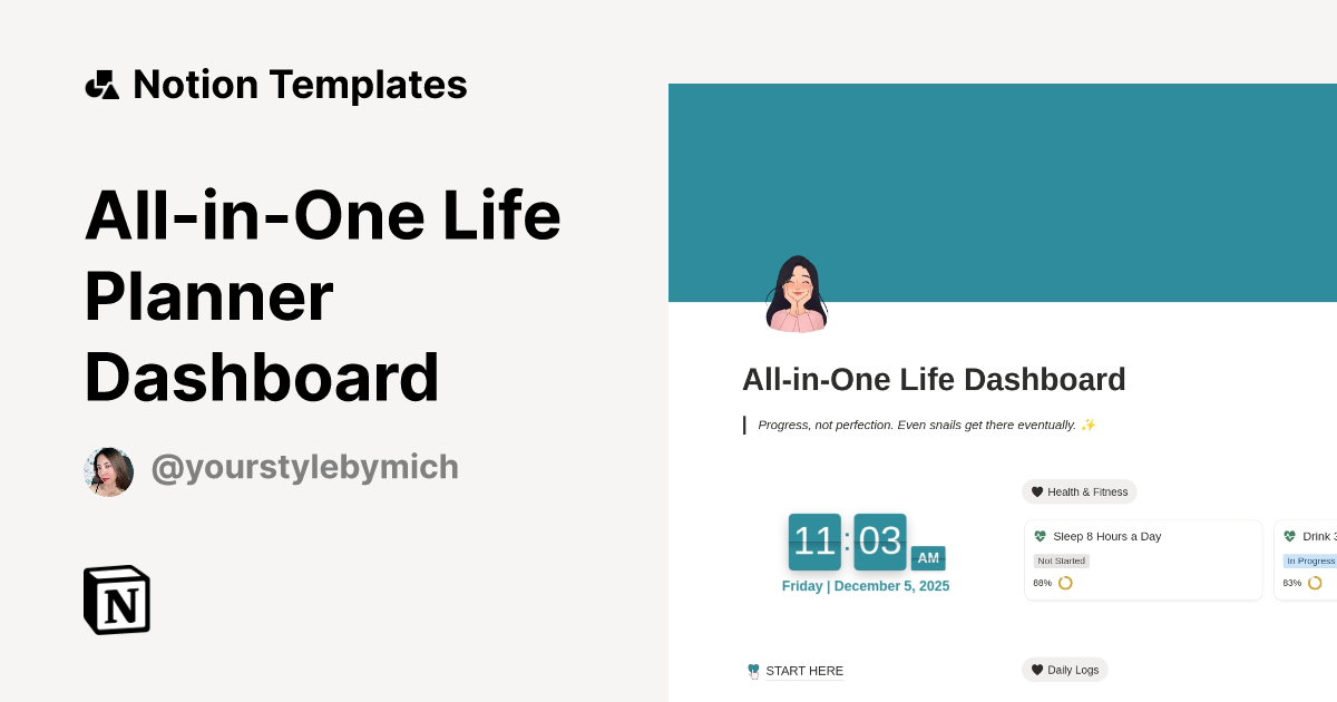 All-in-One Life Planner Dashboard Template by yourstylebymich | Notion ...