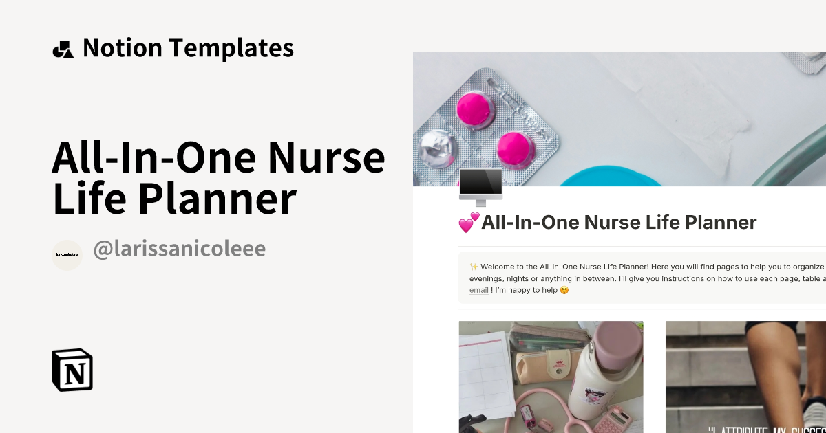 All-In-One Nurse Life Planner Template by Larissa Nicole | Notion ...