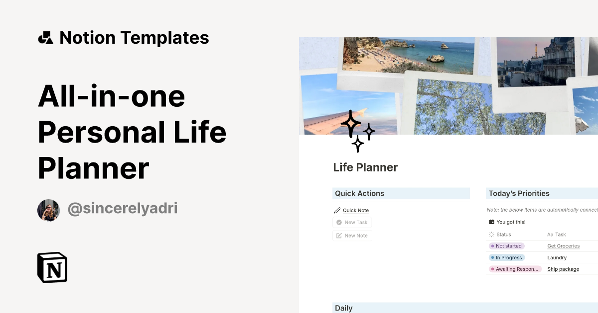 All-in-one Personal Life Planner Template by Sincerely, Adri - Travel ...