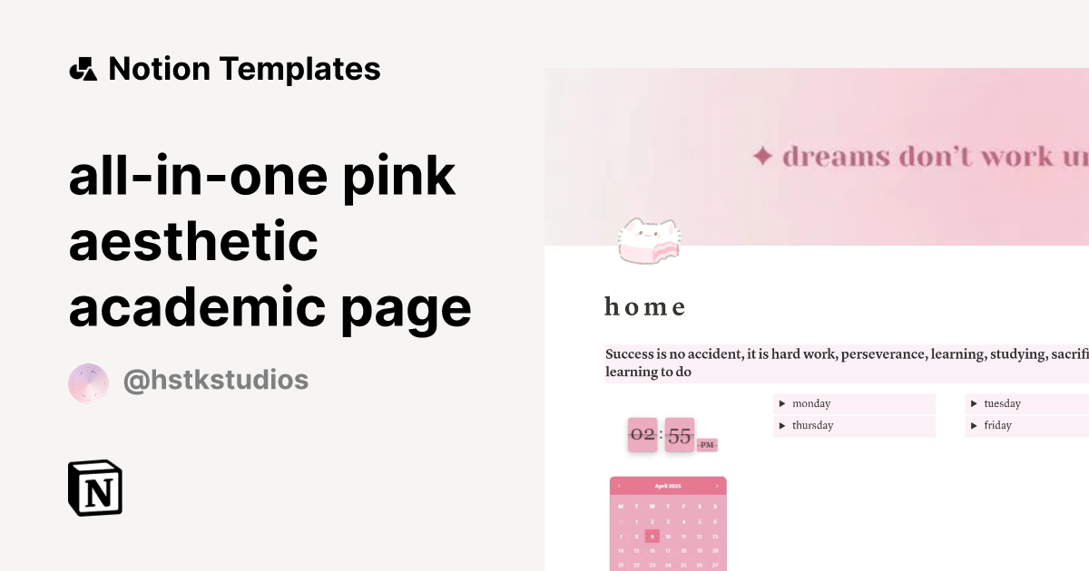 all-in-one pink aesthetic academic page Template | Notion Marketplace