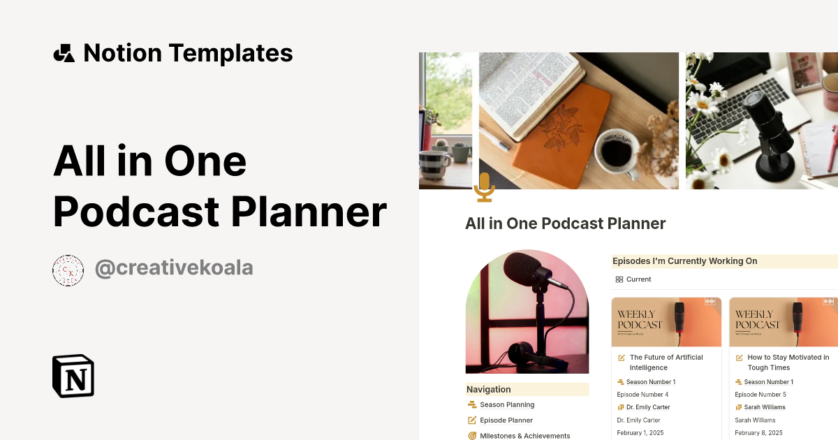 All in One Podcast Planner Template by Creative Koala | Notion Marketplace
