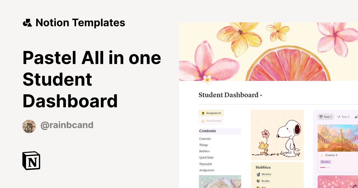 Pastel All in one Student Dashboard Template | Notion Marketplace