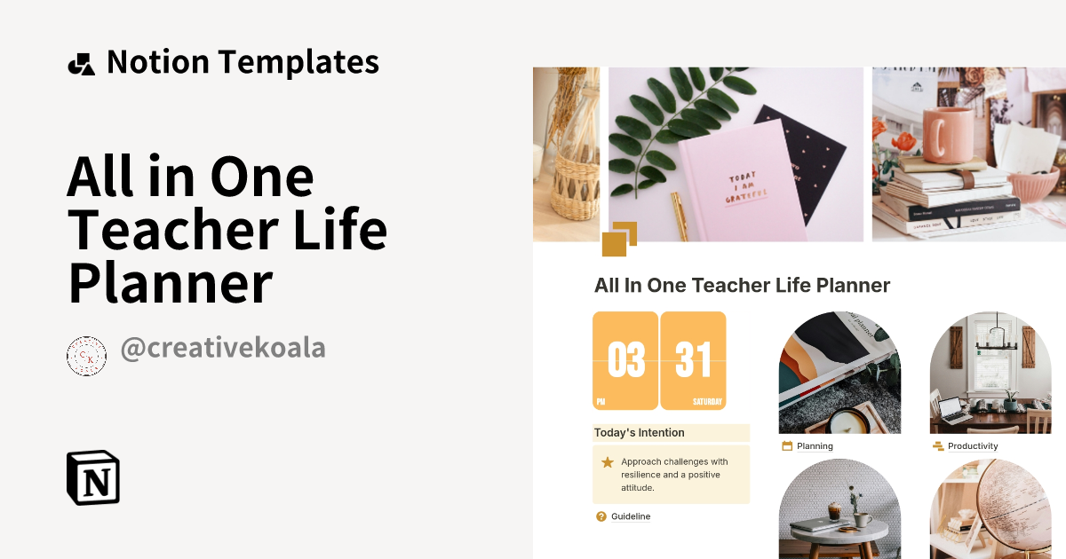 All in One Teacher Life Planner Template by Creative Koala | Notion ...