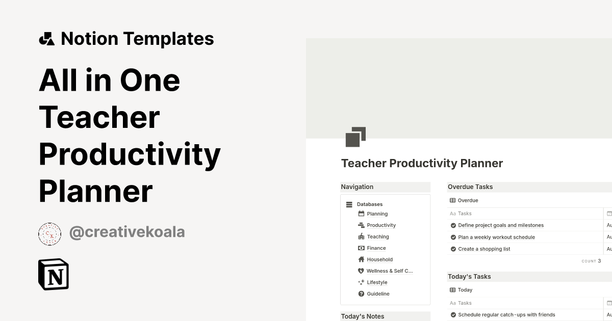 All in One Teacher Productivity Planner Template by Creative Koala ...