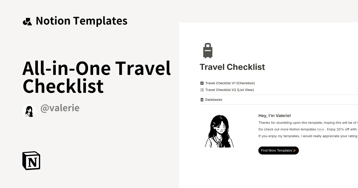 All-in-One Travel Checklist Template by Valerie | Notion Marketplace