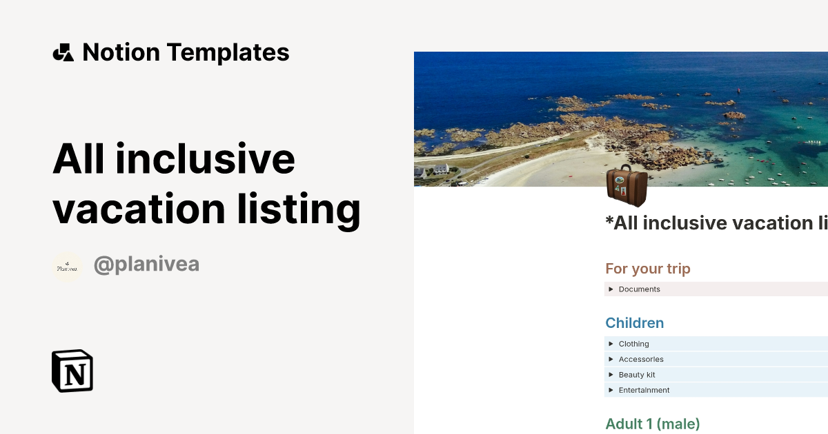 All inclusive vacation listing Template by Templates by Planivea ...